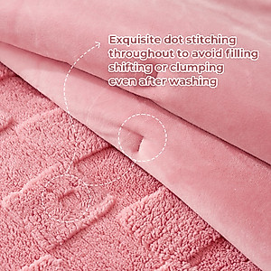 Cozy Bliss Fluffy Queen Size Comforter Set, Farmhouse Jacquard Checkered Sherpa Bed Set, Ultra Soft Thick Bedding Set for Winter, 3 Pieces, 1 Fuzzy Comforter & 2 Pillow Shams, Hot Pink