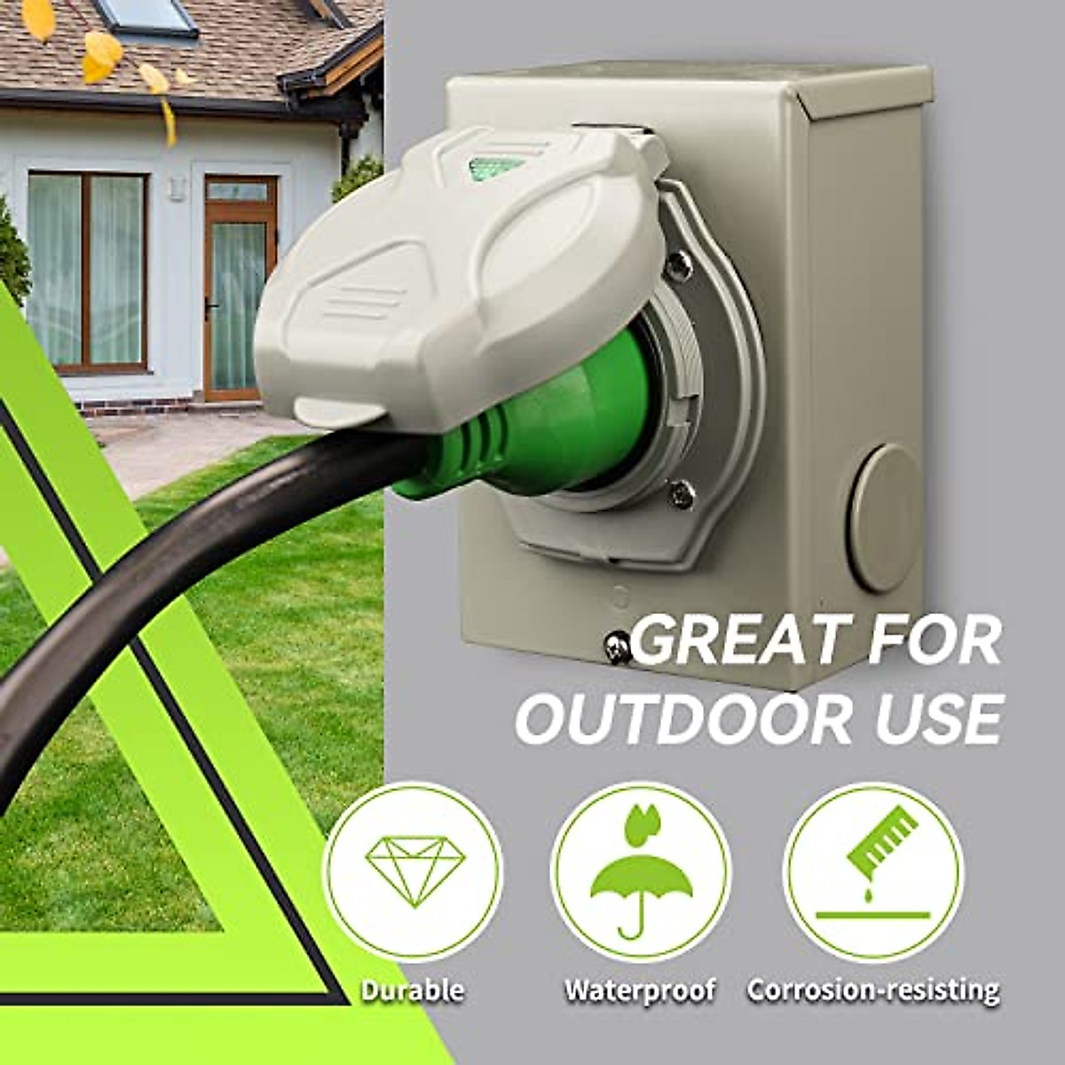 Pre-Drilling 30 Amp Generator Power Inlet Box & RVMATE 30 Amp Generator Cord 4 Prong 10FT