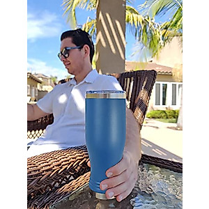 LaserGram 14oz Vacuum Insulated Pilsner Mug, Tiki Statue, Personalized Engraving Included (Dark Blue)