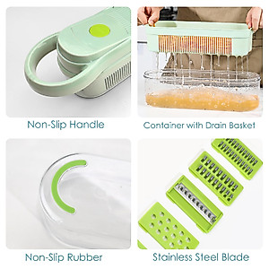 QUINEEHOM Vegetable Chopper 17 in 1, veggie chopper with container for French Fry, Multifunctional Food Chopper for Kitchen, Mandoline Dicer Onion Meat Salad Chopper Slicer Cutter