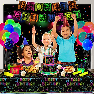 XJLANTTE 3 Pack Glow Party Tablecloth Supplies - Neon Plastic Disposable Birthday Table Cover, Black Light Rectangle All Over Print Table Cloth 51"x86.6" for Glow in The Dark Parties Decorations
