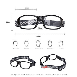 SooGree Sport Glasses Goggles Basketball Soccer Football Sports Protective Eyewear Goggles Anti Collision Safety Glasses-Replaceable Prescription Lens (8031 Black Frame Black Pad)