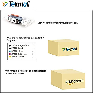 Tekmall Compatible Ink Cartridges Replacement for PGI-270XL CLI-271XL Work with PIXMA TS5020, TS6020, MG6821,MG5720, MG5721,MG5722,MG6820,MG6822 Printers--6 Packs(No Grey)