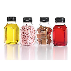 (6) 8 oz. Clear Food Grade Square Plastic Juice Bottles with Black Tamper Evident Caps 6/pack