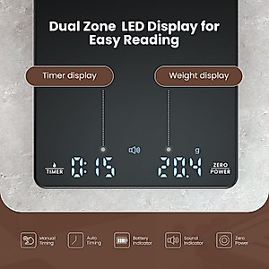 Mini Coffee Scale with Timer, Maestri House Rechargeable Espresso Scale, 2kg/0.1g Accurate Scale for Espresso and Pour-Over Coffee, Portable Digital Kitchen Scale with Automatic Timing-Black