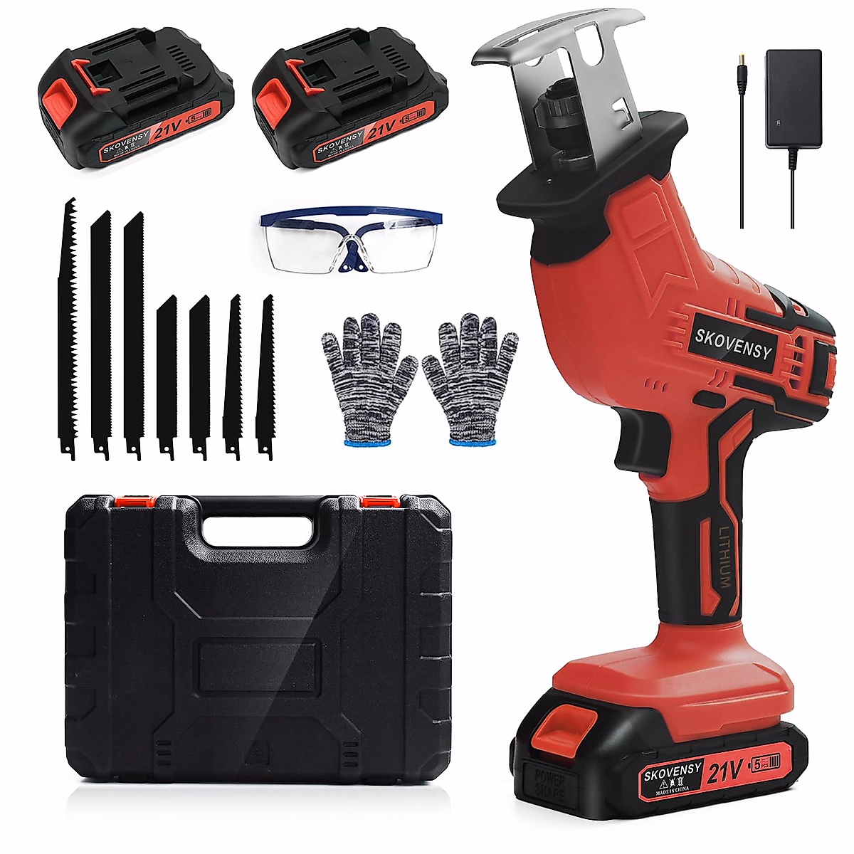 Cordless Reciprocating Saw, 2 x 2.0Ah Battery, Cordless Variable Speed, Blades Kit for Wood/Metal/PVC Cutting RED-A