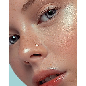 COCHARM 14k Solid Gold Moon Nose Stud for Women Gold 20g L Shape Nose Rings Stud Yellow Gold Nose Piercing Stud Real Gold Nostril Nose Stud Hypoallergenic 20 Gauge Nose Stud