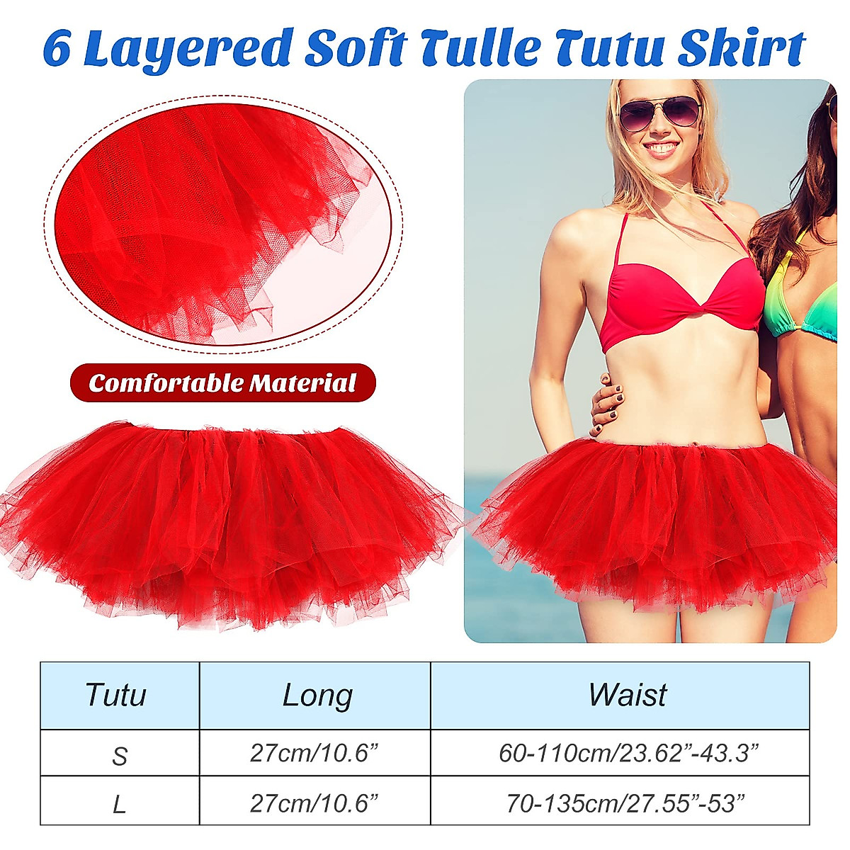 Tulle Tutu Costume Set Tulle Tutus Skirts Blue Headband Ponytails Long Knee Thigh High Striped Socks for Halloween(Fresh Color,S)