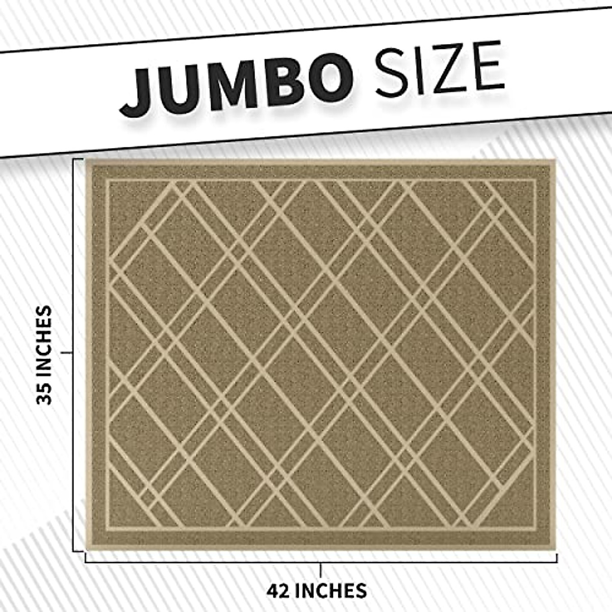 SlipToGrip Universal Door Mat, Plaid Design - Khaki, 42 x 35 - Anti Slip, Durable and Washable, Outdoor and Indoor Floor Welcome Mat Door Mat Entry -Rug for Garage, Patio, Front Door, Dust Absorbent