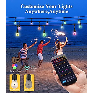 genlar Smart Christmas String Lights, APP Control Patio Lights LED RGBCW Color Changing Lights Dimmable Waterproof Shatterproof Commercial Hanging Lights for Outdoor Cafe Garden (48ft/15bulbs)
