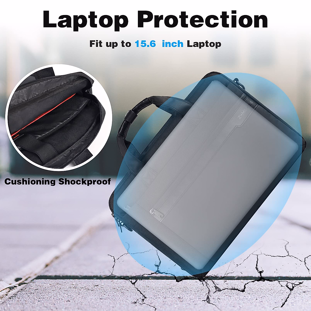 Laptop Bag 15.6 Inch, Briefcase for Men, Laptop Carrying Case, Adjustable Shoulder Messenger Computer Bag, Business College Laptop Case, Water Resistance Laptop Bag Fits HP, Dell, Lenovo, ASUS, Black