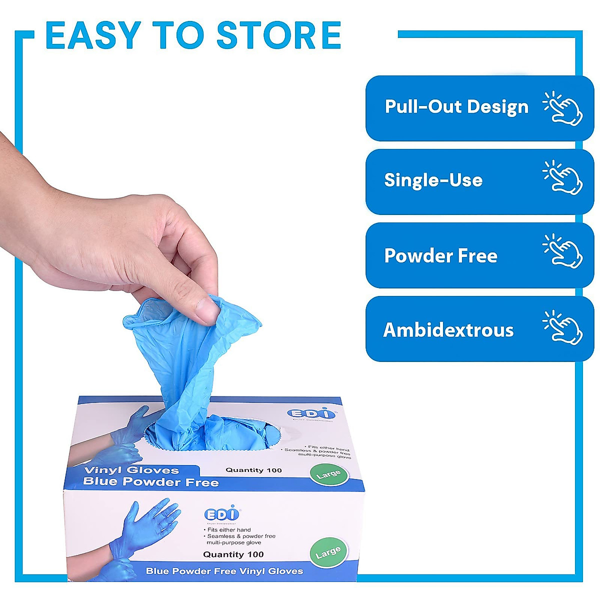 EDI Disposable Vinyl Gloves Large, 100 pcs (Blue)