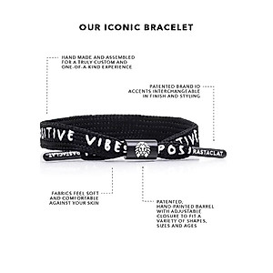 Rastaclat Motivational Bracelet for Men and Women of All Ages - Positive Vibes Black Bracelet | Adjustable Stackable Single Lace Bracelet Made by Hand (Medium/Large)