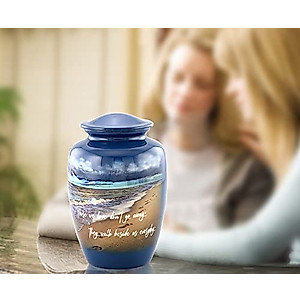 Footprints Urn, Footprints Cremation Urn for Ashes, Hand Painted Adult Beach Urn, Handmade Beach Cremation Urn with Velvet Bag (Large)