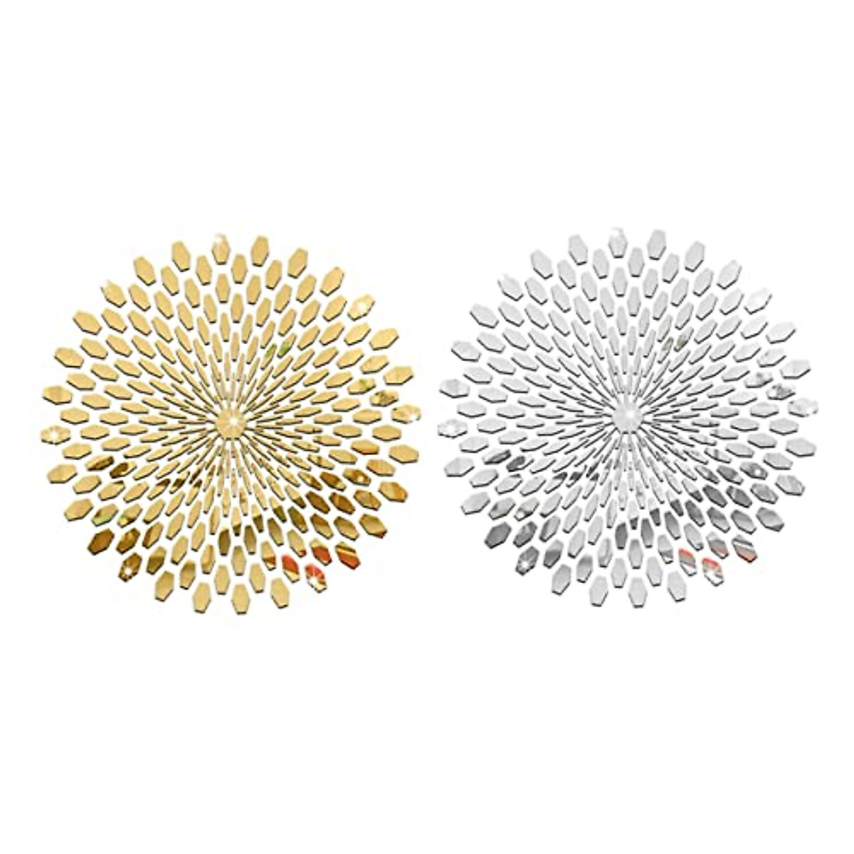 3D Sun Flower Mirror Wall Stickers Acrylic Mirror Wall Decals DIY Removable Sun Pattern Modern Mirror Surface Wall Decor for Bedroom Living Room Office TV Background Home Decoration Silver