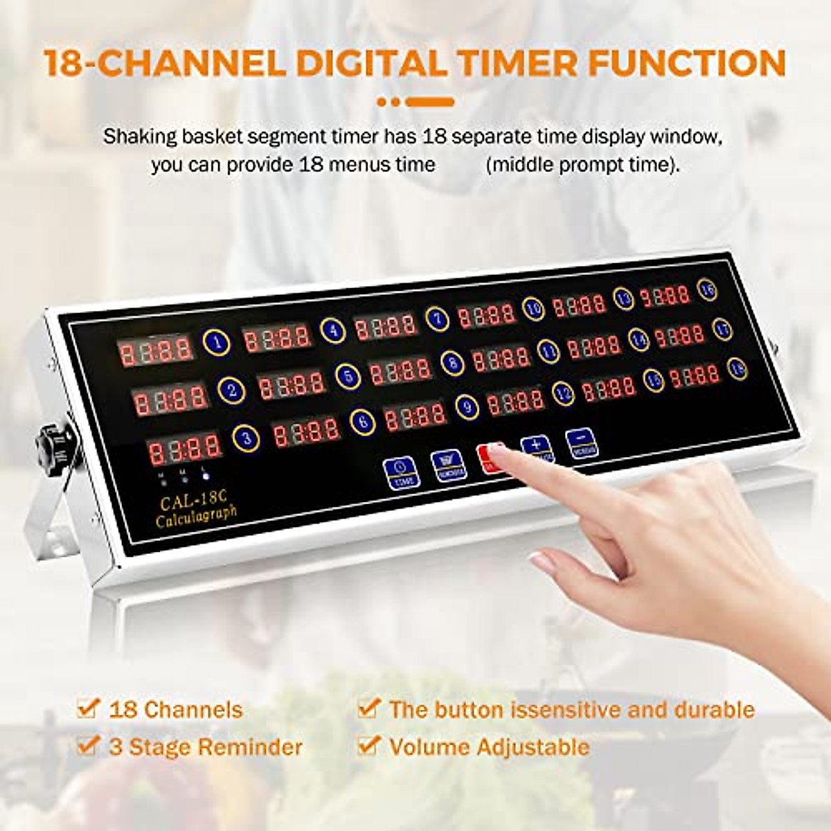 BEAMNOVA 18 Channels Digital Kitchen Commercial Cooking Timer,Restaurant Timer with Loud Alarm,Stainless Steel LED Display Timer for Cooking Reminder