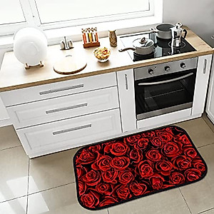 BVOGOS Bathroom Rugs Soft Non Slip Bath Mat Romantic Red Roses Ultra Soft Foam Welcome Doormat Bath Rugs for Bathroom Toilet Base Sink Floor Mat Kitchen Runner 23.6 x 15.7 Inches
