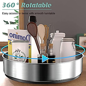 2 Pack Lazy Susan Organizer, Landmore Turntable Organizer 10.2 Inch Stainless Steel Spice Spinning Trays Storage for Kitchen Cabinet, Pantry, Countertop, Silver