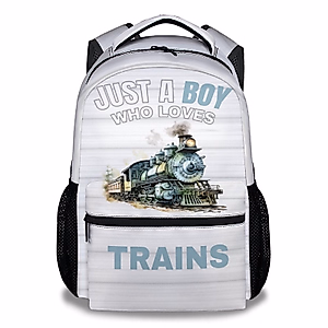 AIOMXZZ Train School Backpack for Kids, 16 Inch Blue Backpacks for Boys, Cartoon, Durable, Lightweight, Large Capacity Bookbag for Travel
