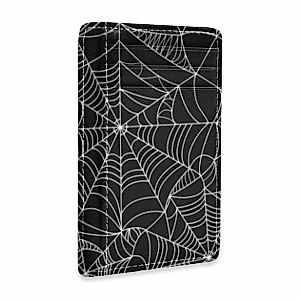 susiyo White Spider Web Slim Minimalist Wallets Rfid Blocking Card Wallets PU Leather Front Pocket Wallets for Men and Women