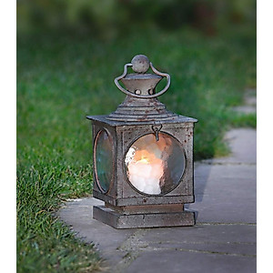 Metal Square Hanging Candle Lantern for Home Living Room Outdoor Outside Garden Yard Patio, Curved Glass Insert