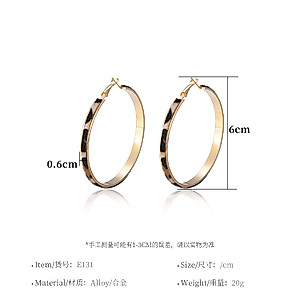 60mm Exaggerate Leopard Leather Round Hoop Earrings Dangle Cheetah Print Circle for Women Statement Personality Animal Jewelry-60CM