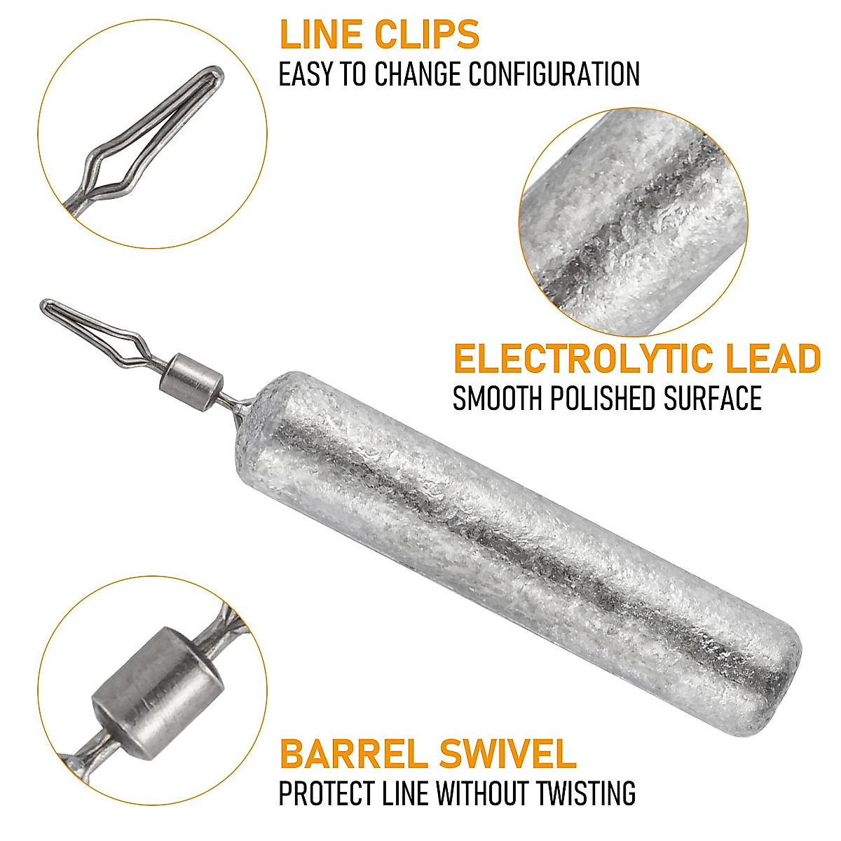 Dr.Fish 50 Pack Fishing Drop Shot Weights Lead Skinny Sinkers with Barrel Swivels Weedless Drop Shot Fitness Rig 1/4oz