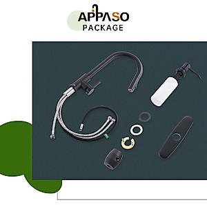 APPASO Black Kitchen Faucet with Soap Dispenser, Matte Black Kitchen Faucet with Pull Down Sprayer, 2-Mode Kitchen Sink Faucets Black, Modern Kitchen Faucet for RV/Bar Sink, Solid Stainless Steel