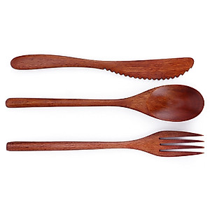 Portable Wooden Cutlery Set Spoon Fork Knife Wood Flatware Dinnerware Tableware With Bag Portable Wooden Cutlery Set