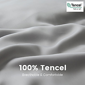 Simple&Opulence 100% Eucalyptus Lyocell Tencel Duvet Cover Set 2 Pieces, Cooling Breathable Duvet Cover Soft Silky, Luxury Bedding Set - Light Grey, Twin Size