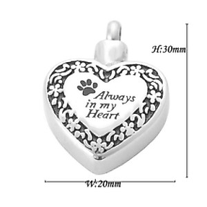 VEKETE Always In My Heart Pet Cremation Jewelry Dog Cat Paw Footprint Memorial Keepsake Urn Necklace For Ashes Stainless Steel Pendant