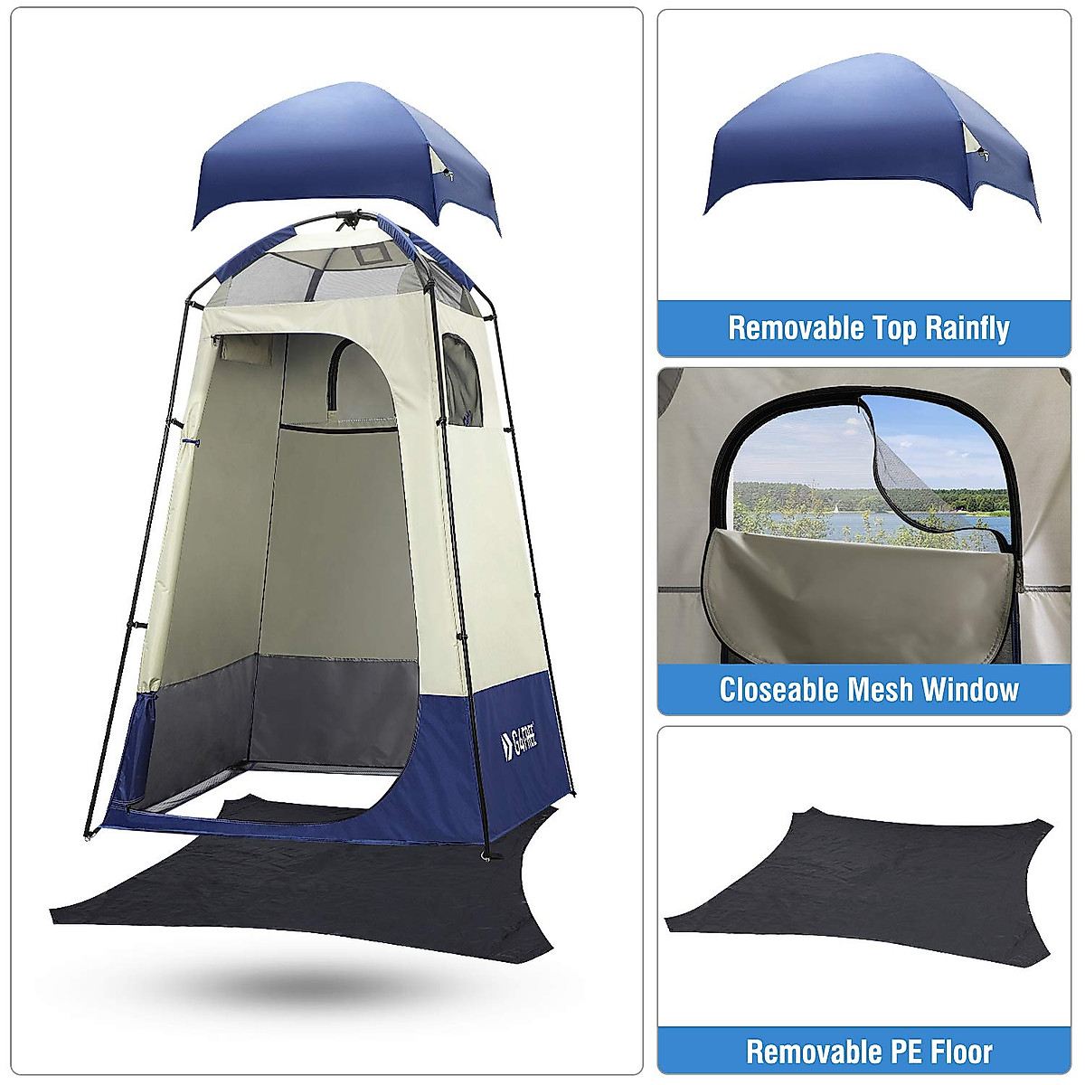 G4Free Large Camping Privacy Shelter Tent, Portable Outdoor Easy Set Up Shower Tent Dressing Changing Room with Carry Bag, Camp Toilet (Blue)