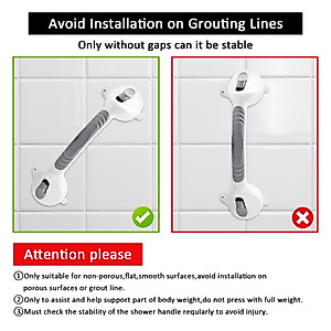 Rackickyer Grab Bars for Bathtubs and Showers, 1 Pack 15 Inch Shower Handles, Strong Suction Grab Bar for Shower, Anti-Slip Shower Grab Bars for Seniors, Bathroom Handicap Grab Bars with Indicators