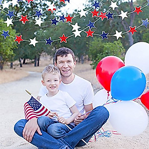 TecUnite 8 Strands Patriotic Star Streamers Banner Garland for 4th of July BBQ, Memorial Day, Veterans Day Party, Independence Day Celebration, Labor Day， Holiday Decorations, Red White Blue