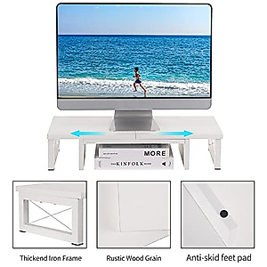 Giikin Dual Monitor Stand Riser - Office Desktop Organizer, Angle & Length Adjustable, 3 Shelf, Multifunctional Stand for Computer, Laptop, PC, TV (White)