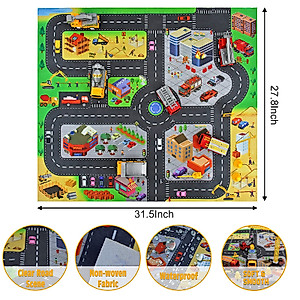 Nuheby Construction Toys for 3 Year Old Boys, Pull Back Cars Toys with Play Mat Excavator Toy Trucks Toddler Toys for Kids Age 4 5 Year Old Boy Birthday Party Cake Toppers Crane Fire Dump Gifts
