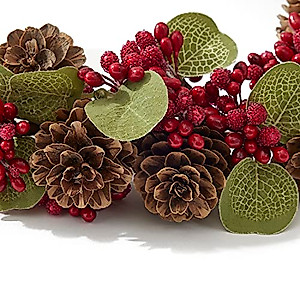 Large Candle Rings Wreaths Candle Ring, Fits 6 in Pillar Candles, Small Wreath with Red Berry, 11 Inch Farmhouse Wreath with 6 Inch Center, Fall Wreaths Indoor 3 Wick Candle Decor