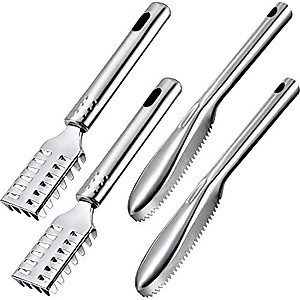 4 Pieces Fish Scaler Remover Fish Scaler Brush Set Stainless Steel Sawtooth Scarper Remover with Ergonomic Handle for Kitchen Tool Faster and Easier Fish Scales Skin Removing Peeling