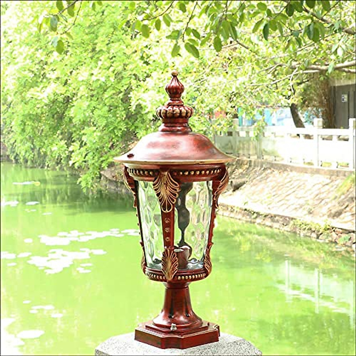 CZLZY European Style Aluminum E27 Pillar Lamp Outdoor Post Light Fixtures Patio Garden Waterproof Column Light Glass Lampshade Villa Wall Base Landscape Light Lawn Light
