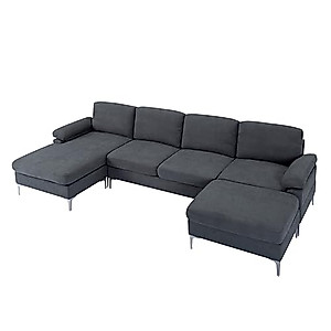 Eafurn Oversized Deep Seat Reversible Modular Sectional Couch Convertible Sleeper Corner Sofa Bed, Symmetrical L Shaped Lounge Sofá with Movable Ottoman and Solid Wood Legs for Living Room Office