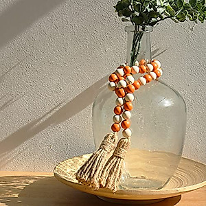 Meplait Wood Bead Garland,39in Farmhouse Beads with Tassels Boho Beads for Tiered Tray Decorative Beads Home Decor（Orange & Natural）