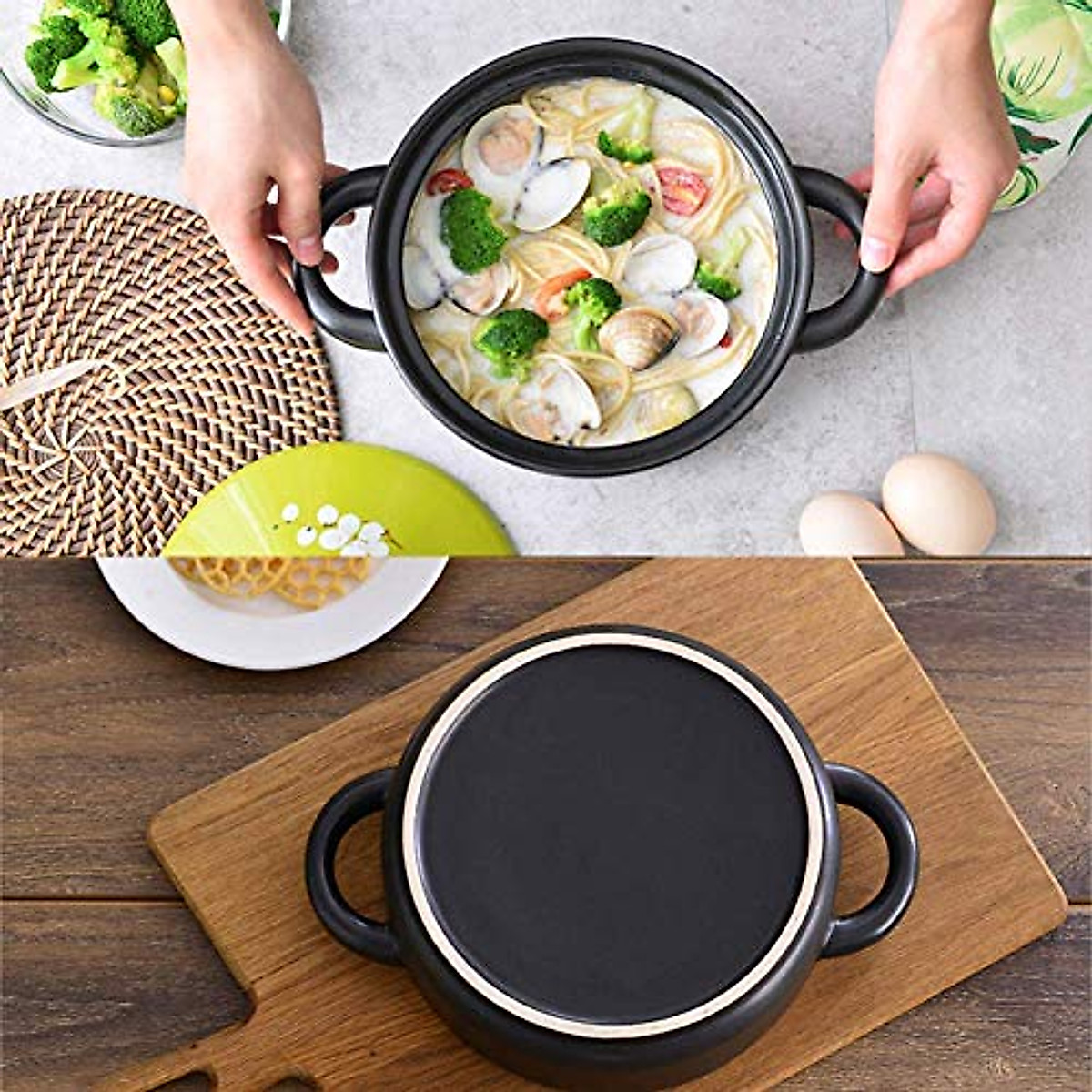 Tagine Pot with Handle, 20cm, Ceramic Pot, Casserole lid, Claypot Rice, High Temperature Resistance, Hand-Made Hand-Painted Taji Pot Slow Cooker Clay/Yellow