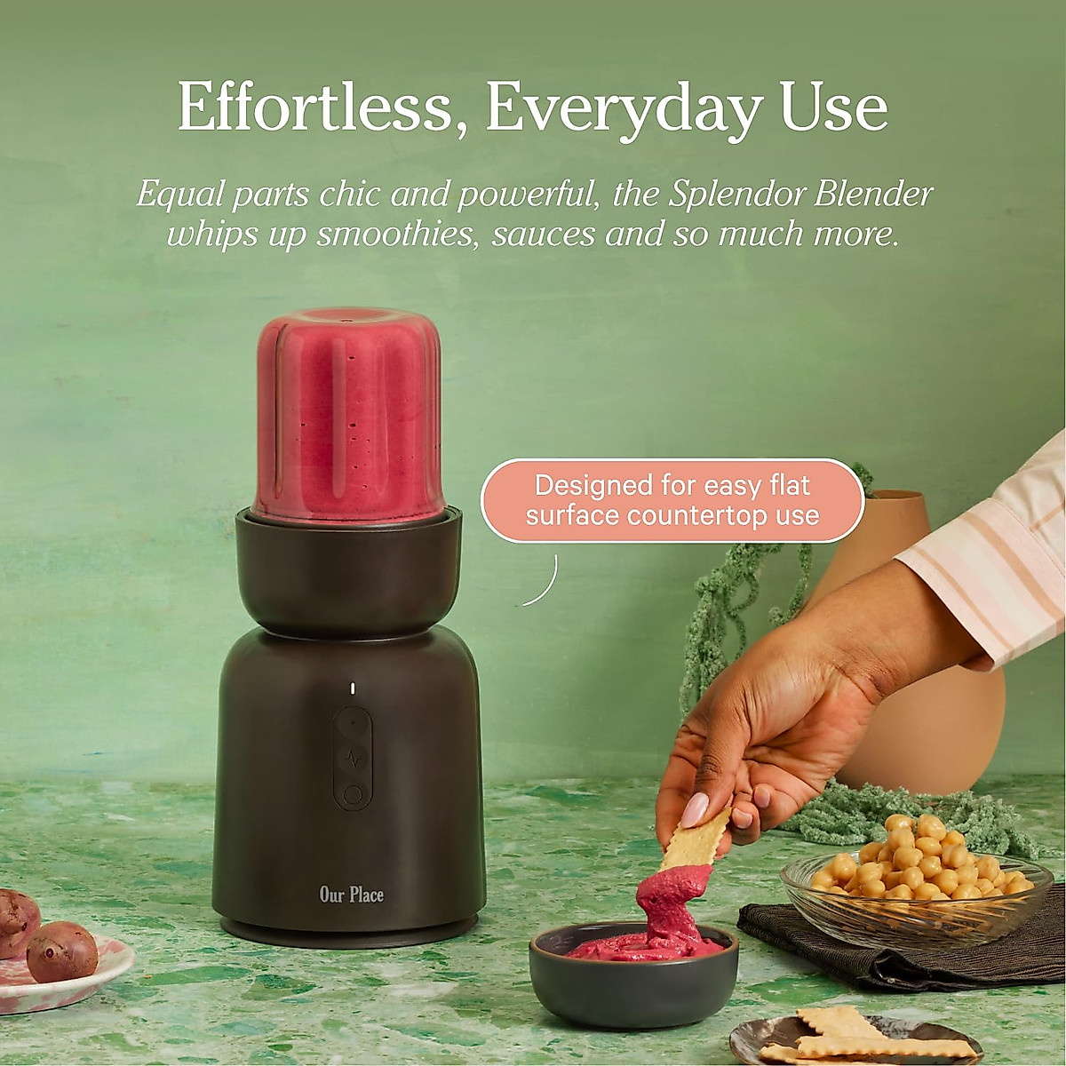 Our Place Splendor Blender - 1000W High-Power | Ultra-Sharp Blades | 2 Blending Modes | Includes 25 oz Personal Cup and Drinking Lid Set | Smoothies, Shakes & More | Blue Salt