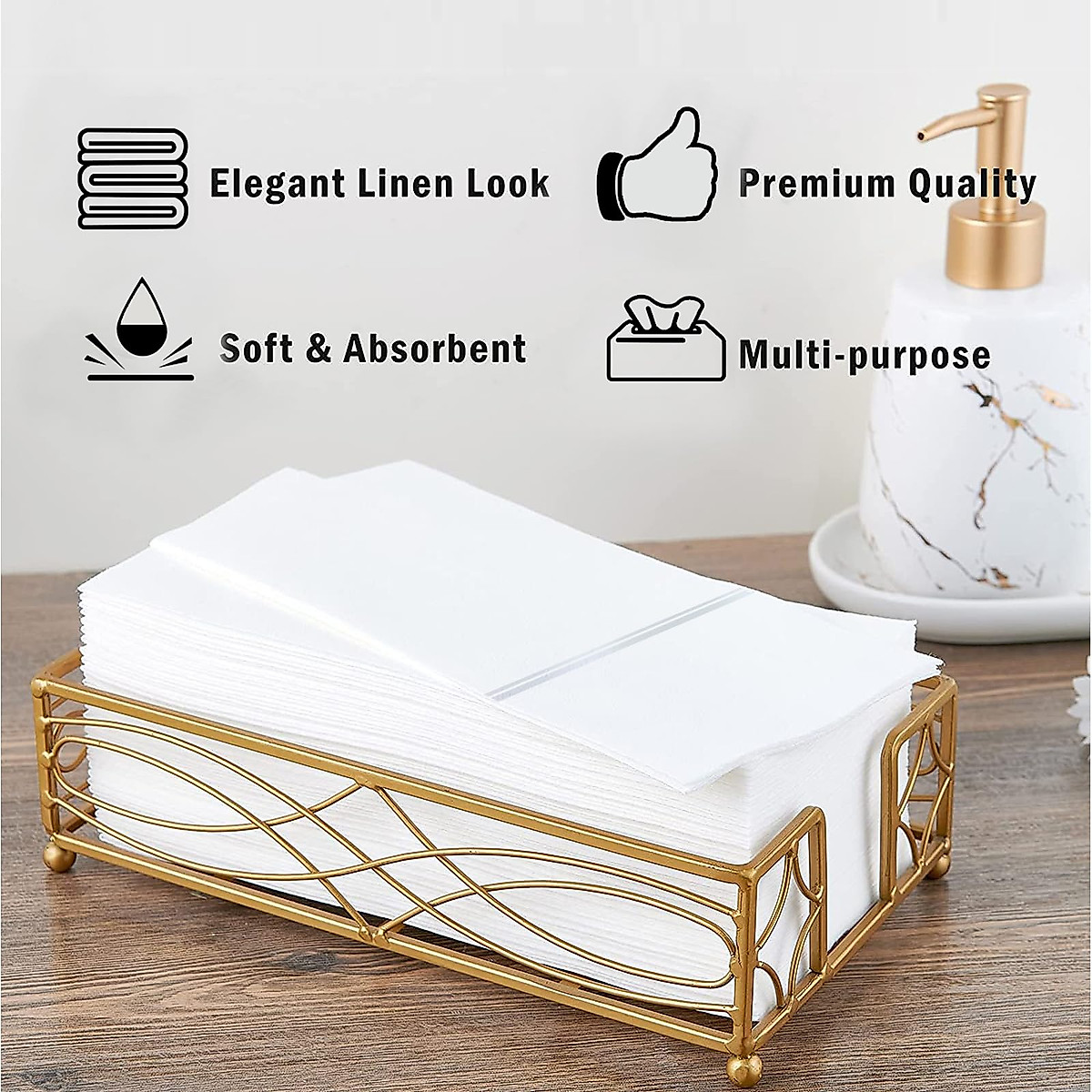 Nervure 100PCS Silver Paper Napkins with Built-in Flatware Pocket - White and Silver Prefolded Cloth Like Disposable Napkins - Heavy-duty Linen-Feel Dinner Napkins for Party & Wedding & Dinner