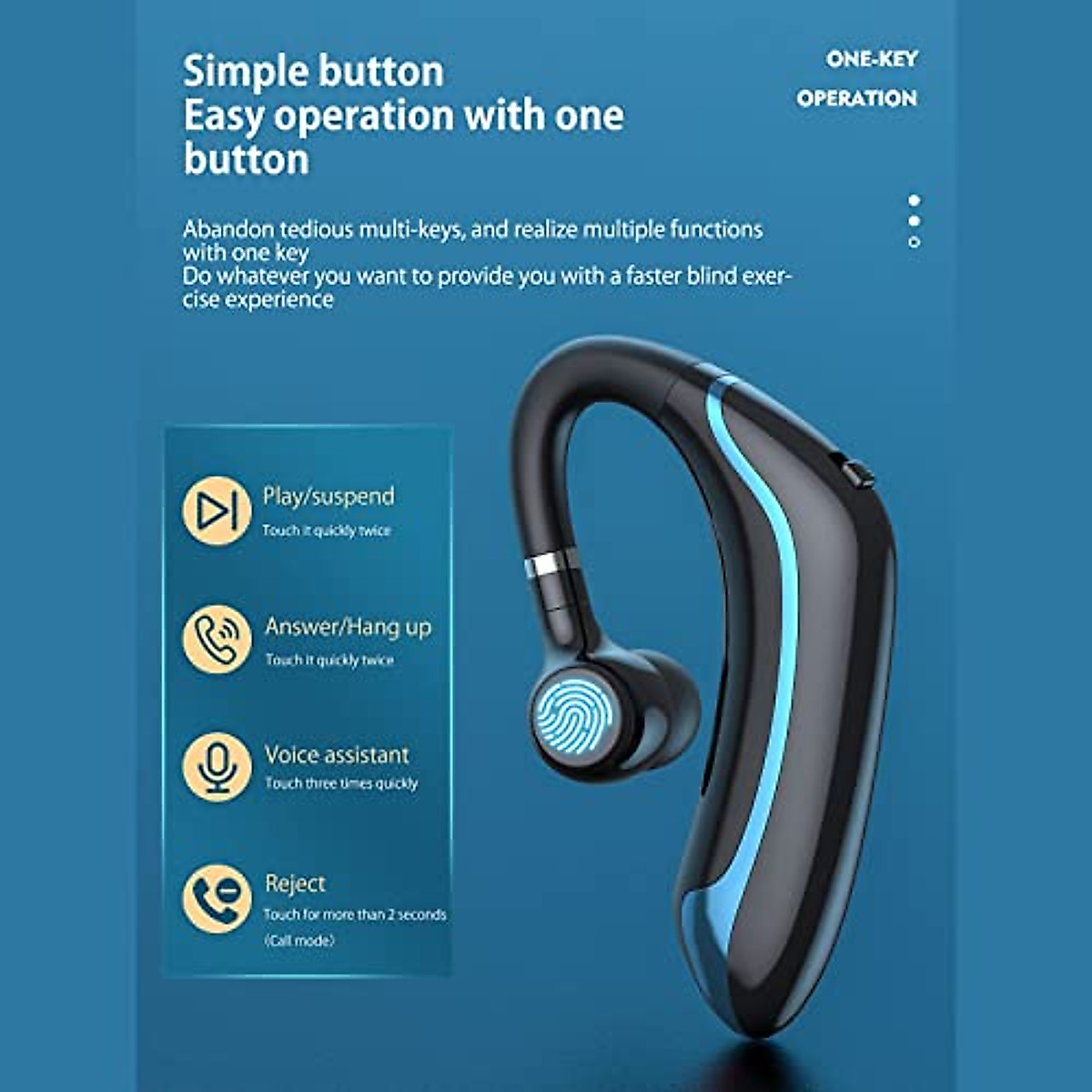 On Ear Headphone Bluetooth Single Earbud Wireless Twist Fit Both of The Ear Bone Conduction with Earhook Long Battery Life for Workout Compatible with Android iPhone