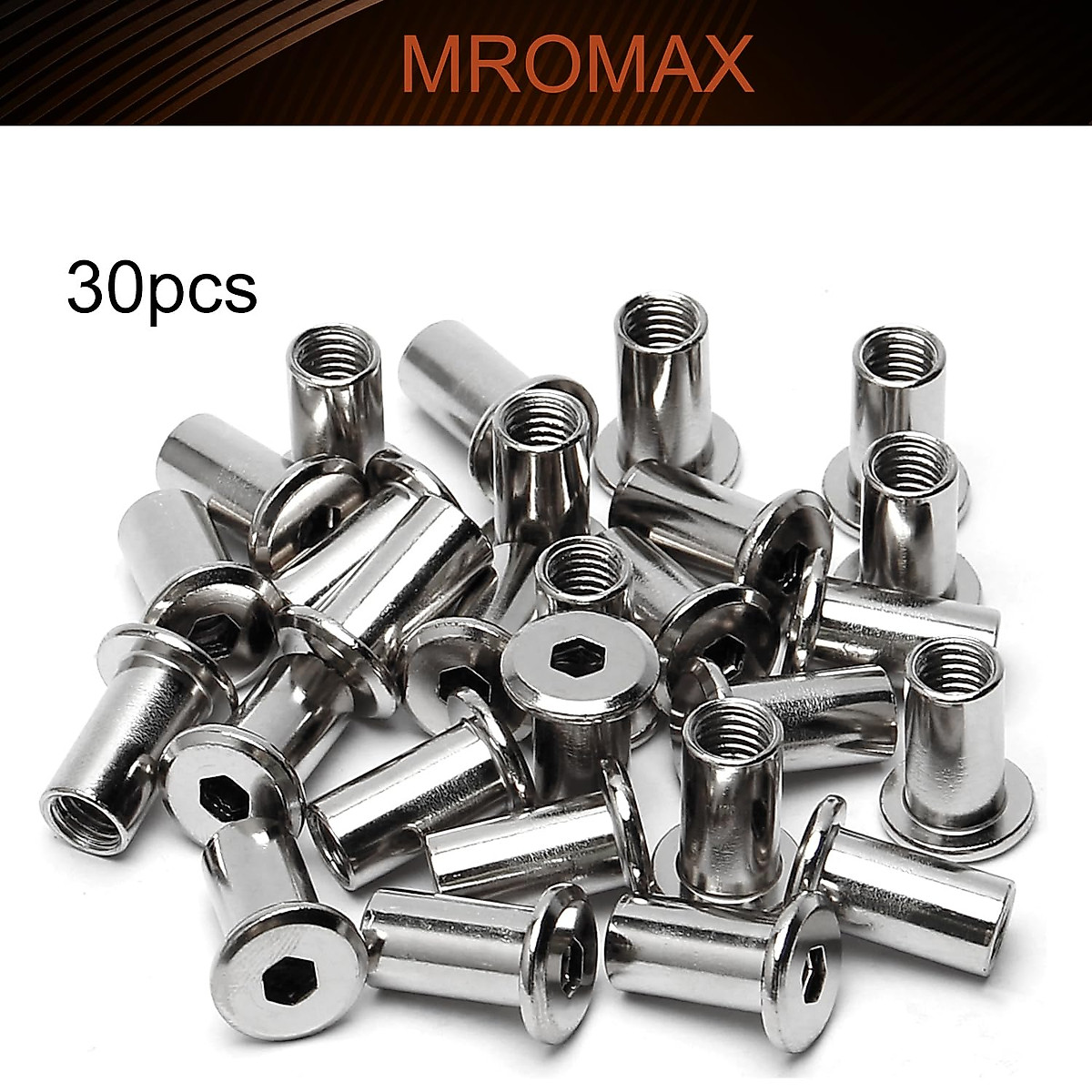 MroMax M8x18mm Nickel Plated Iron Insert Nut Rivet Hex Socket Head Nuts Screw Post Mounting for Furniture Installation Nickel Tone 30Pcs