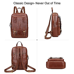 PIJUSHI Crocodile Leather Backpack Purse for Women Men Leather Rucksack with Flap (66511 Brown)
