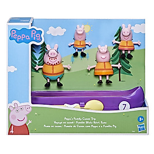 Peppa Pig Peppa’s Family Canoe Trip Preschool Toy: Includes 4 Figures, 1 Vehicle with Rolling Wheels; for Ages 3 and Up, Multicolor