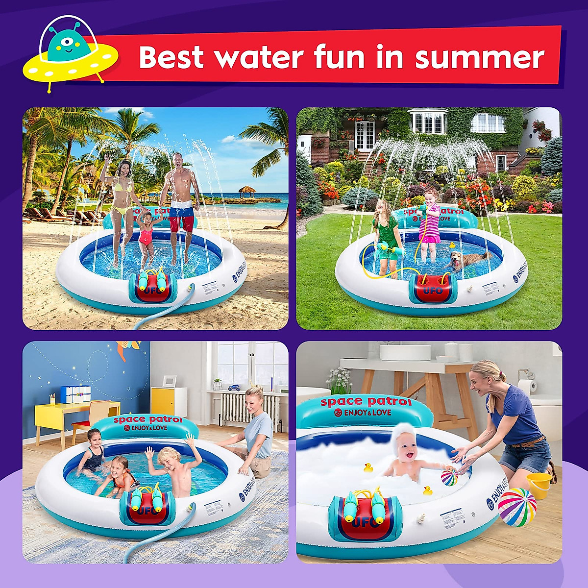 Inflatable Sprinkler Pool for Kids, Outdoor Summer Sprinklers Water Toys for Backyard Yard Lawn, Toddler Splash Pad, Baby Swimming Wading Pool (Classic Edition)
