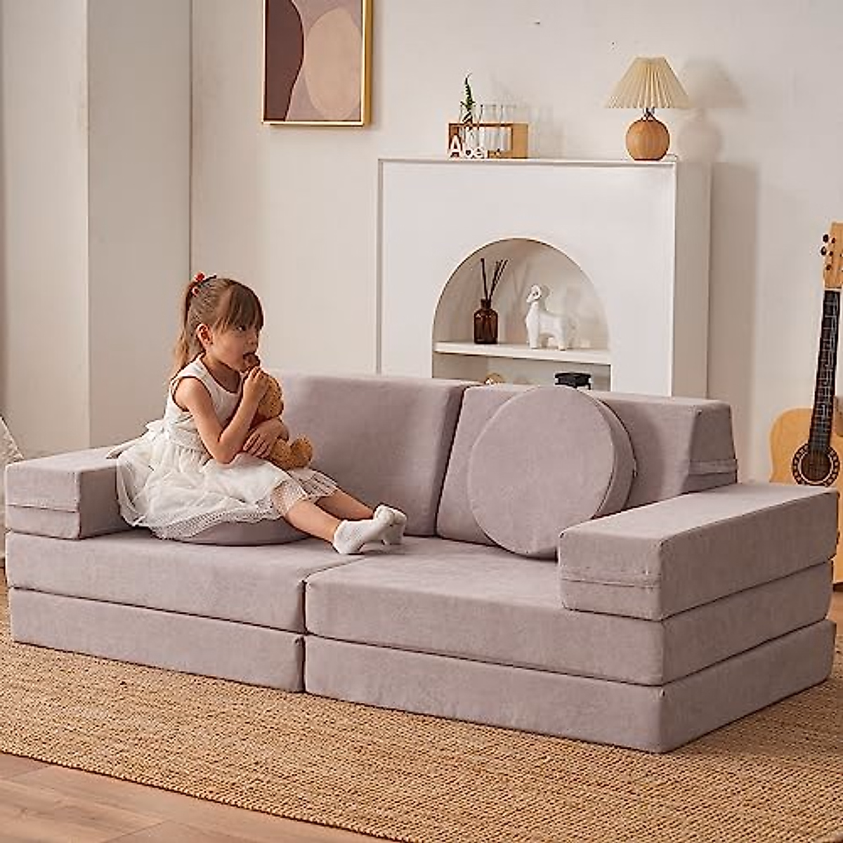 jela Kids Couch 10PCS Luxury, Floor Couch Floor Sofa Modular Furniture for Adults, Playhouse Play Set for Toddlers Babies, Modular Foam Play Couch, Modular Sectional Sofa (Classic, Taupe)